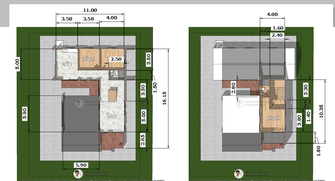 P-551-บ้านนอร์ดิก งานเขียนแบบ บ้านสไตล์ยุโรป 2 ห้องนอน