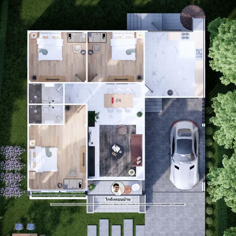 บ้านนอร์ดิกชั้นเดียว-P-729 ไอเดียแบบบ้านสวย 3 ห้องนอน 2 ห้องน้ำ