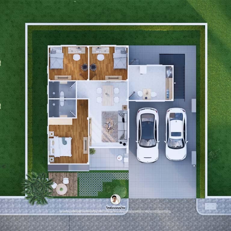 แบบบ้านนอร์ดิก-P-799 บ้านชั้นเดียว 155 ตารางเมตร