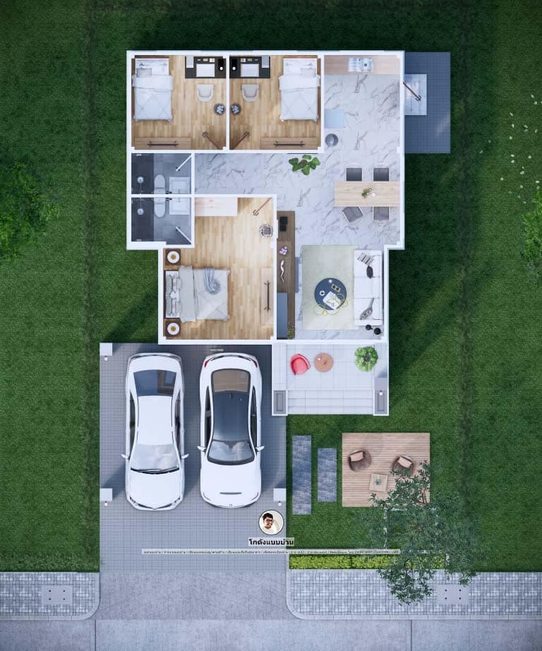 P-850-สไตล์คอนเทมโพรารี่ งานเขียนแบบบ้านโครงการน่าอยู่