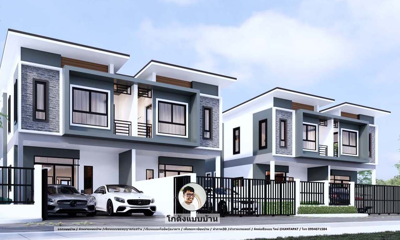 U-006-แบบบ้านแฝดโมเดิร์น แบบบ้าน3มิติ บ้านโมเดิร์น ทรงกล่อง