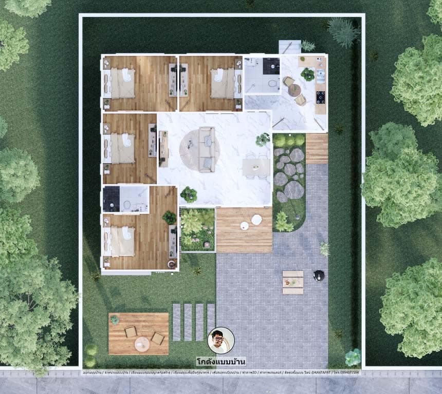 บ้านปั้นหยา-P-1178 ชั้นเดียวคอนเทมโพรารี่ 4 ห้องนอน