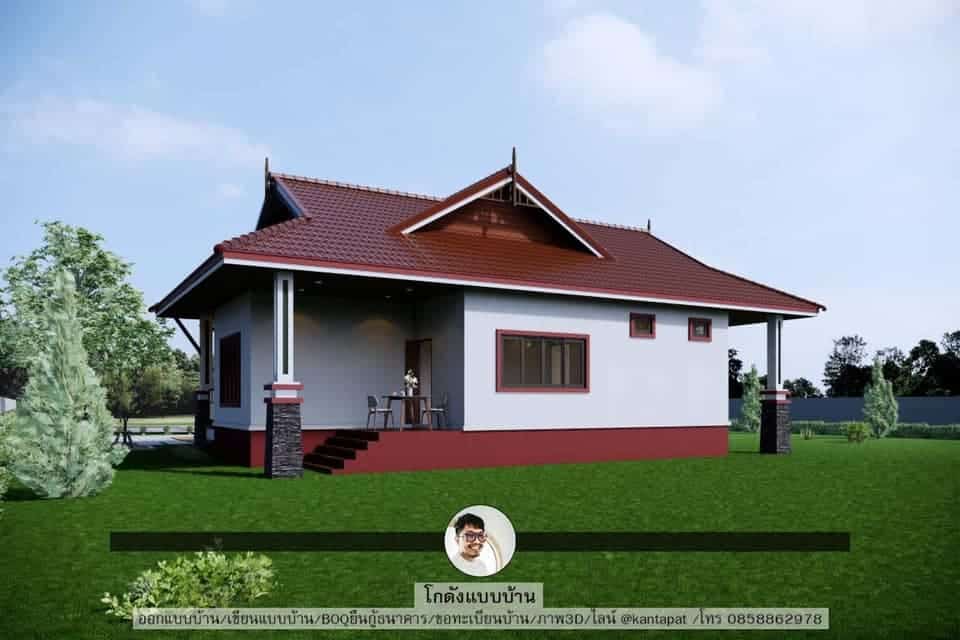 แบบบ้านมะนิลา-P-754 แบบบ้านทรงไทย บ้านชั้นเดียวยกพื้นสูง