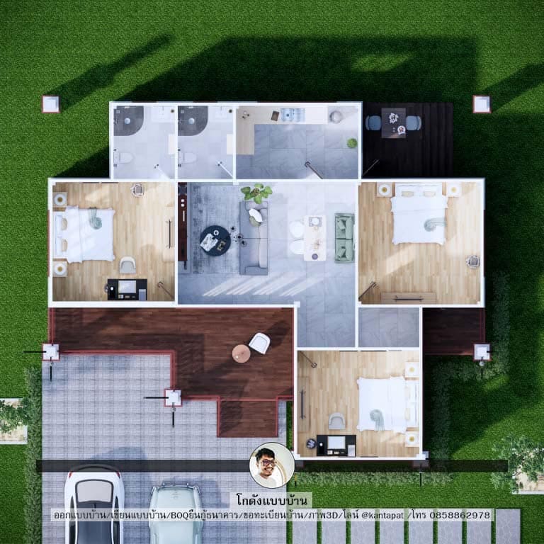 แบบบ้านมะนิลา-P-754 แบบบ้านทรงไทย บ้านชั้นเดียวยกพื้นสูง