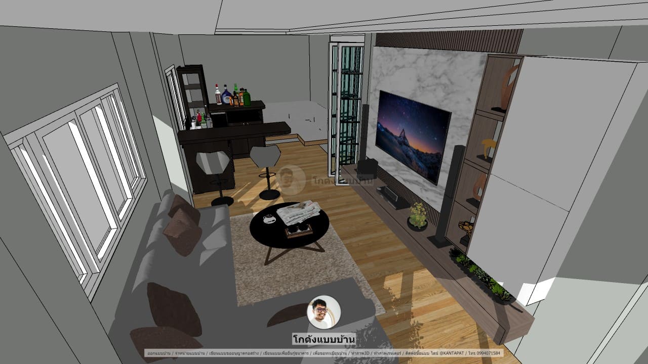 M-023-โรงรถพร้อมบ้าน แปลนบ้าน3D ตกแต่งภายในสุดหรูฟังก์ชั่นครบคัน