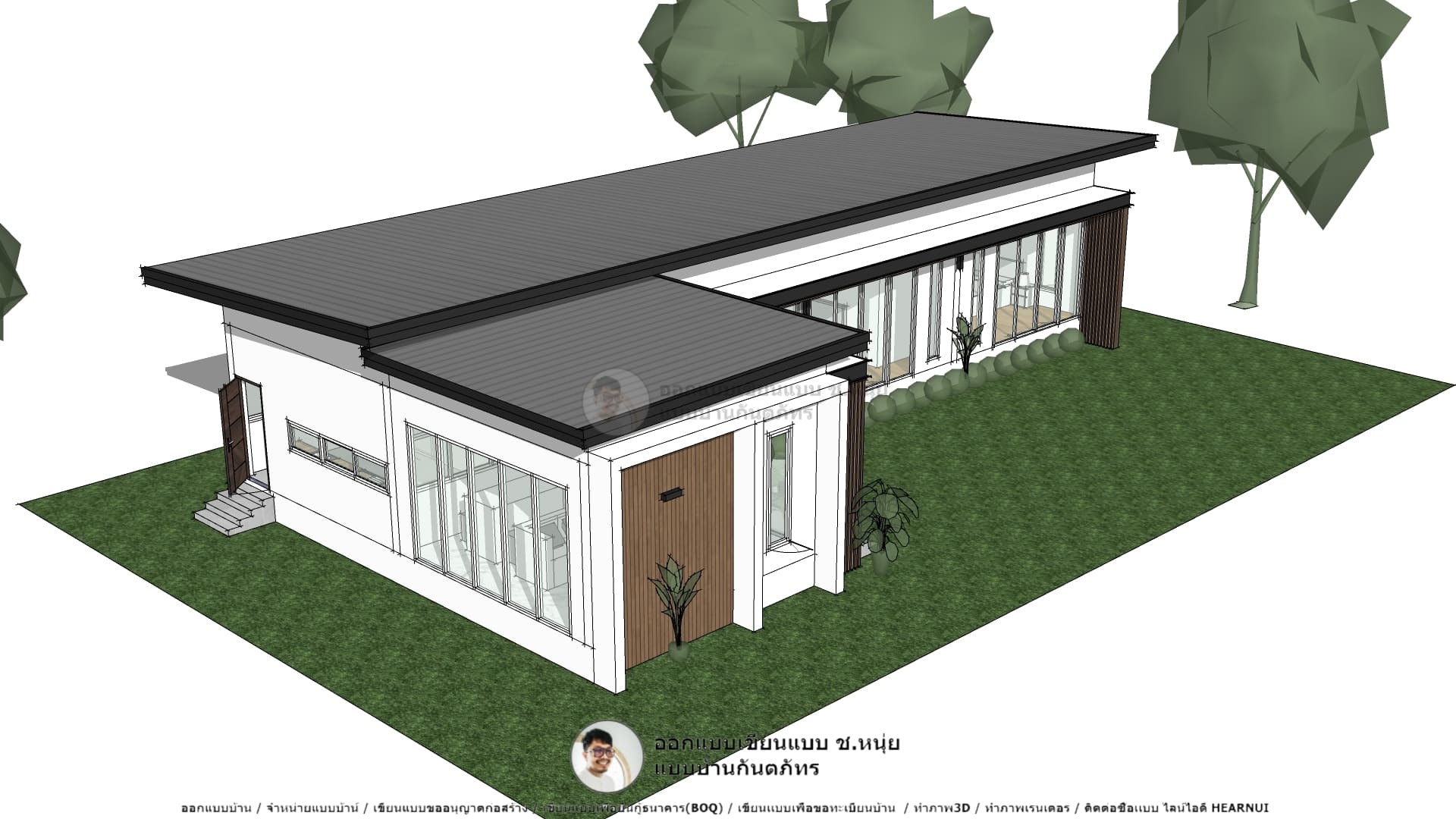 แบบบ้านสวยรูปตัวแอล-P-1257 บ้านโมเดิร์นชั้นเดียว 3 ห้องนอน