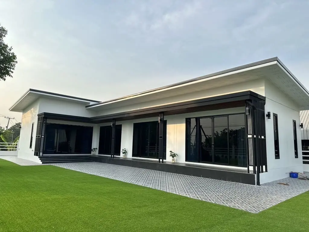 แบบบ้านสวยรูปตัวแอล-P-1257 บ้านโมเดิร์นชั้นเดียว 3 ห้องนอน