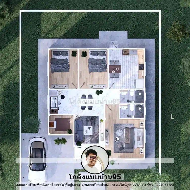 แบบบ้านปั้นหยา-S-072 บ้านเดี่ยวฟังก์ชั่นครบ พร้อมโรงจอดรถในตัว