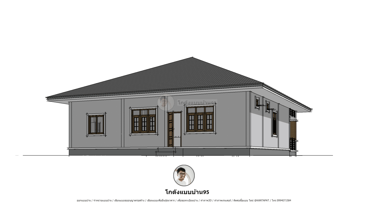 แบบบ้านชั้นเดียวฟรี P-1806 บ้านปั้นหยาคลาสสิก 3 ห้องนอน 2 ห้องน้ำ