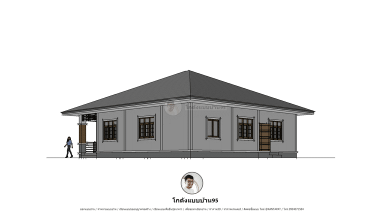 แบบบ้านชั้นเดียวฟรี P-1806 บ้านปั้นหยาคลาสสิก 3 ห้องนอน 2 ห้องน้ำ
