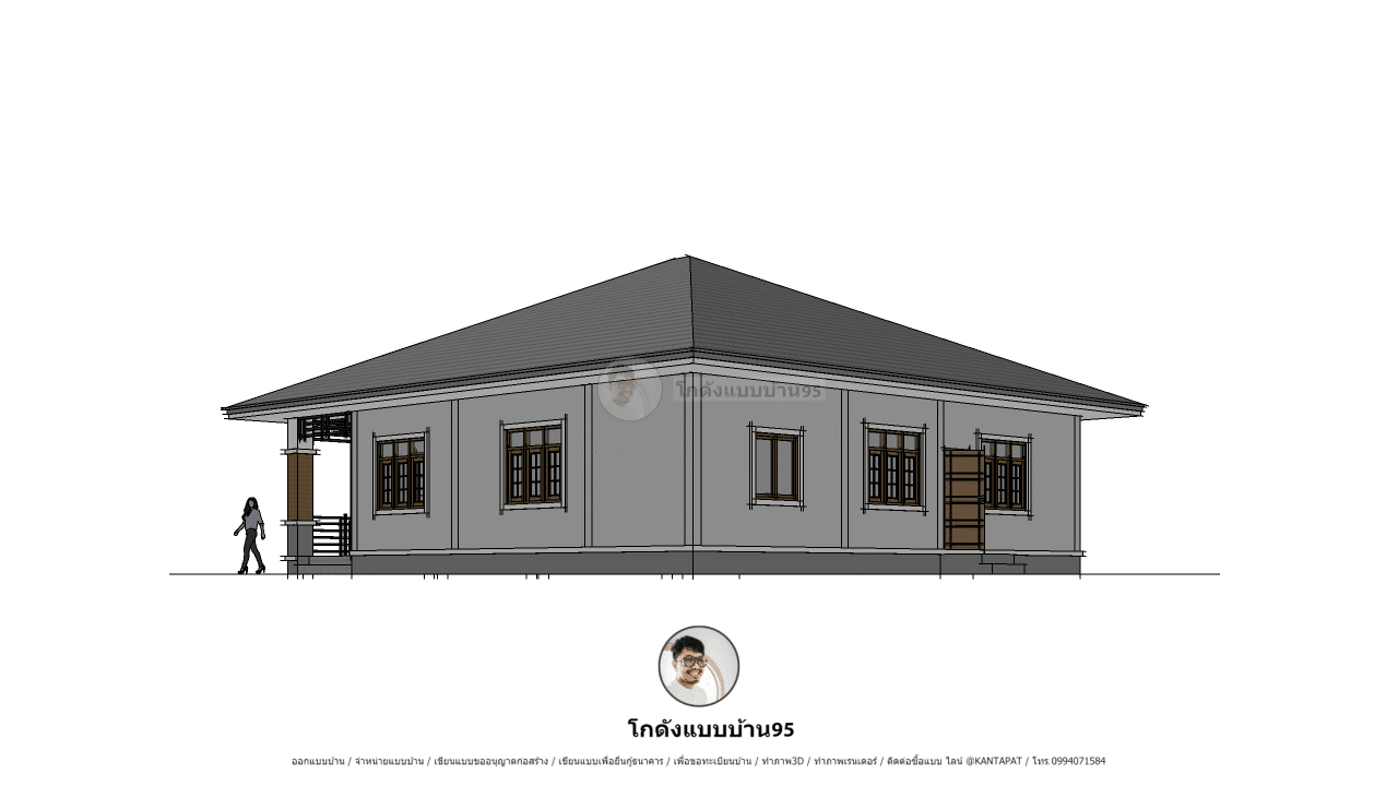 แบบบ้านชั้นเดียวฟรี P-1806 บ้านปั้นหยาคลาสสิก 3 ห้องนอน 2 ห้องน้ำ