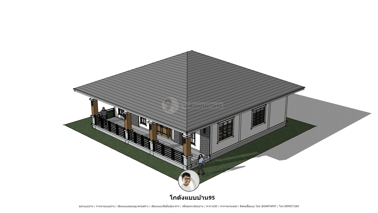 แบบบ้านชั้นเดียวฟรี P-1806 บ้านปั้นหยาคลาสสิก 3 ห้องนอน 2 ห้องน้ำ