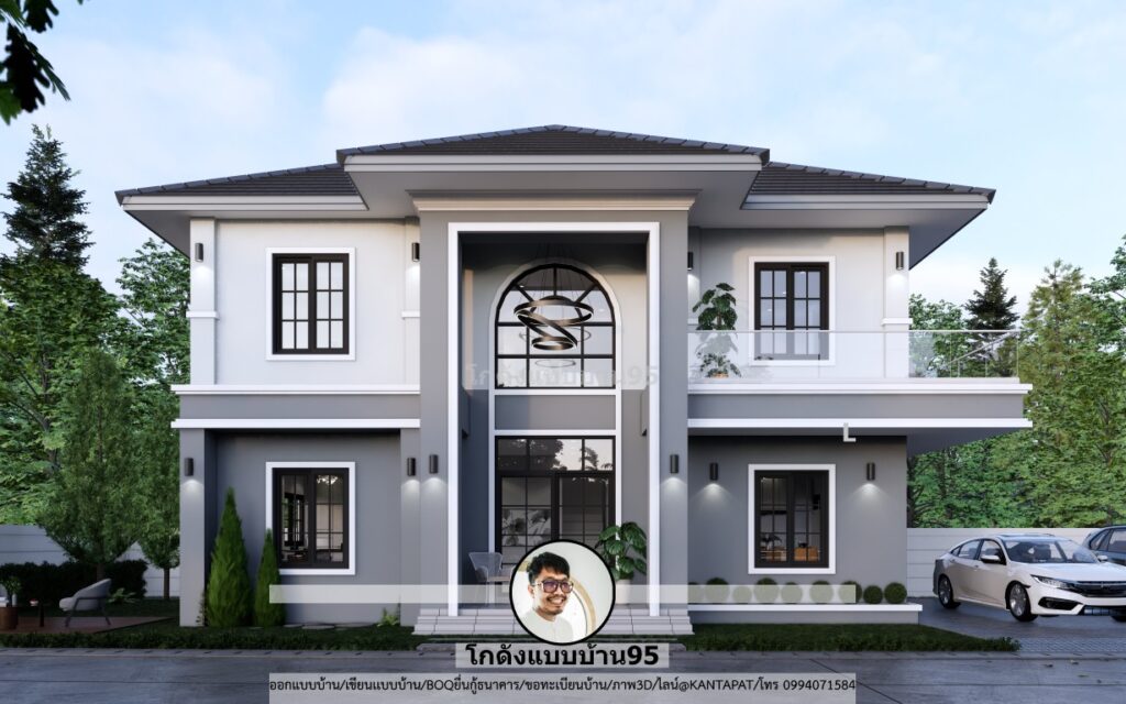 แบบบ้านปั้นหยา P-1946 แบบบ้าน2ชั้นหลังใหญ่ พื้นที่ใช้สอย 175 ตร.ม.