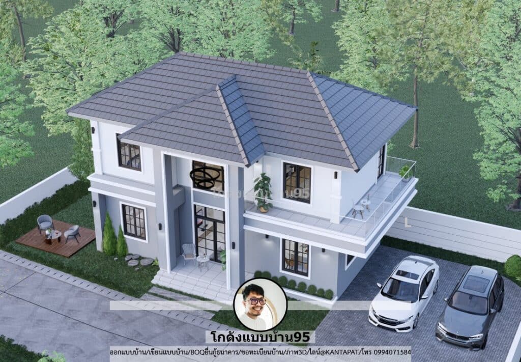 แบบบ้านปั้นหยา P-1946 แบบบ้าน2ชั้นหลังใหญ่ พื้นที่ใช้สอย 175 ตร.ม.