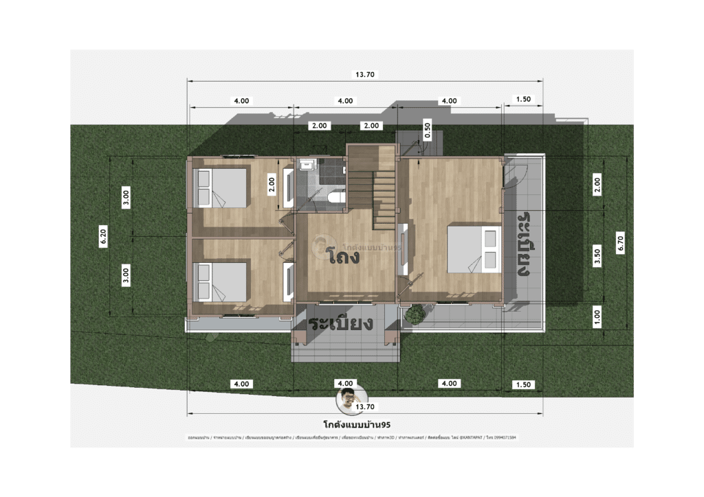 แบบบ้านปั้นหยา P-1946 แบบบ้าน2ชั้นหลังใหญ่ พื้นที่ใช้สอย 175 ตร.ม.