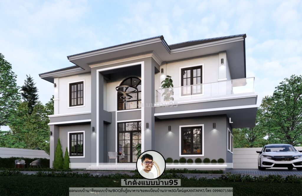 แบบบ้านปั้นหยา P-1946 แบบบ้าน2ชั้นหลังใหญ่ พื้นที่ใช้สอย 175 ตร.ม.