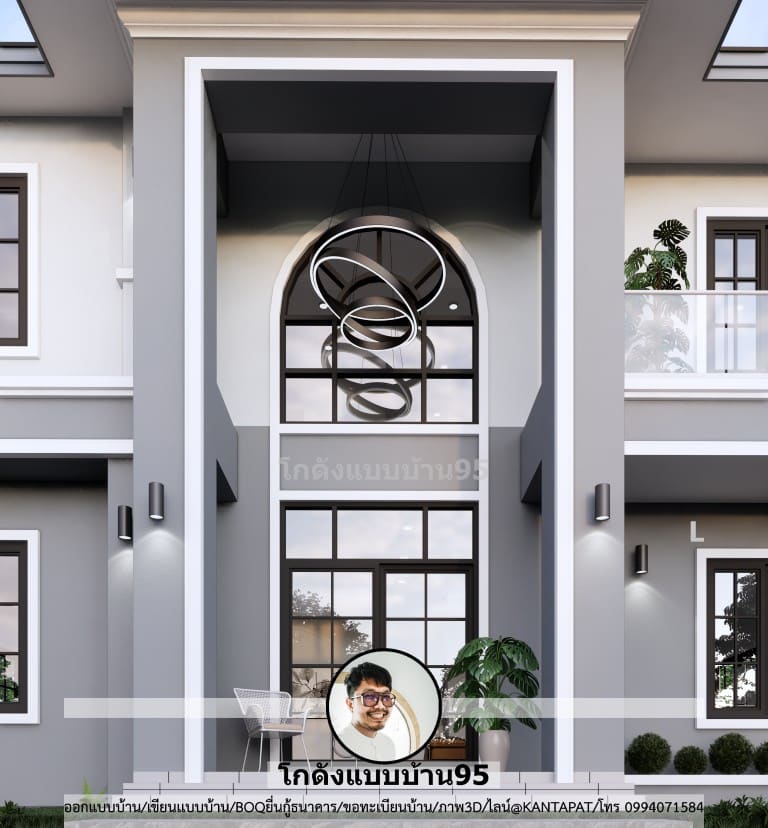 แบบบ้านปั้นหยา P-1946 แบบบ้าน2ชั้นหลังใหญ่ พื้นที่ใช้สอย 175 ตร.ม.