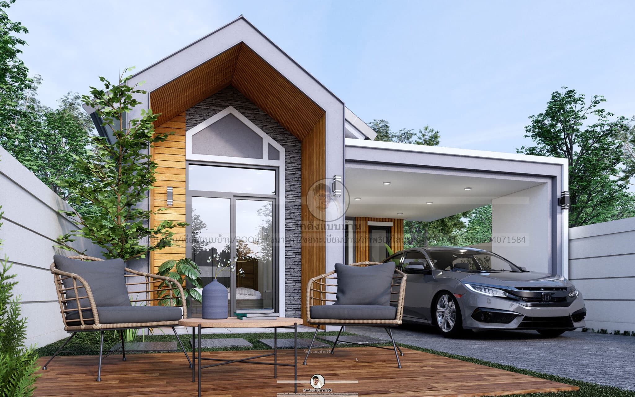 บ้าน3ห้องนอน P-2163 บ้านสมัยใหม่ บ้านทรงปั้นหยาผสมจั่ว 132 ตร.ม.