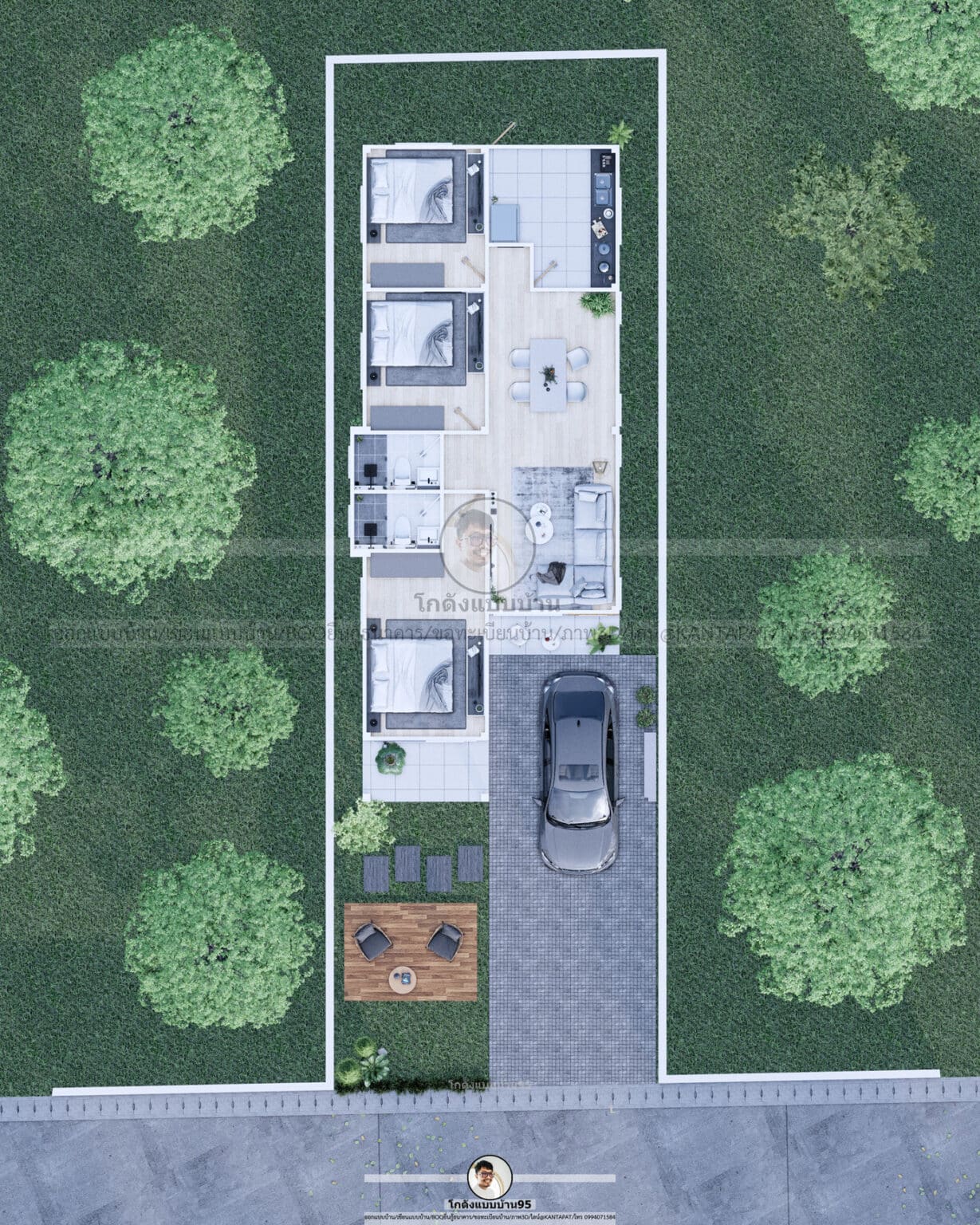 บ้าน3ห้องนอน P-2163 บ้านสมัยใหม่ บ้านทรงปั้นหยาผสมจั่ว 132 ตร.ม.