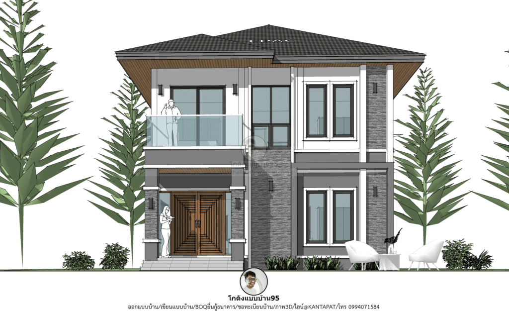รับเขียนแบบบ้าน P-2167 แบบบ้าน2ชั้น 5 ห้องนอน 2 ห้องน้ำ 157 ตร.ม.