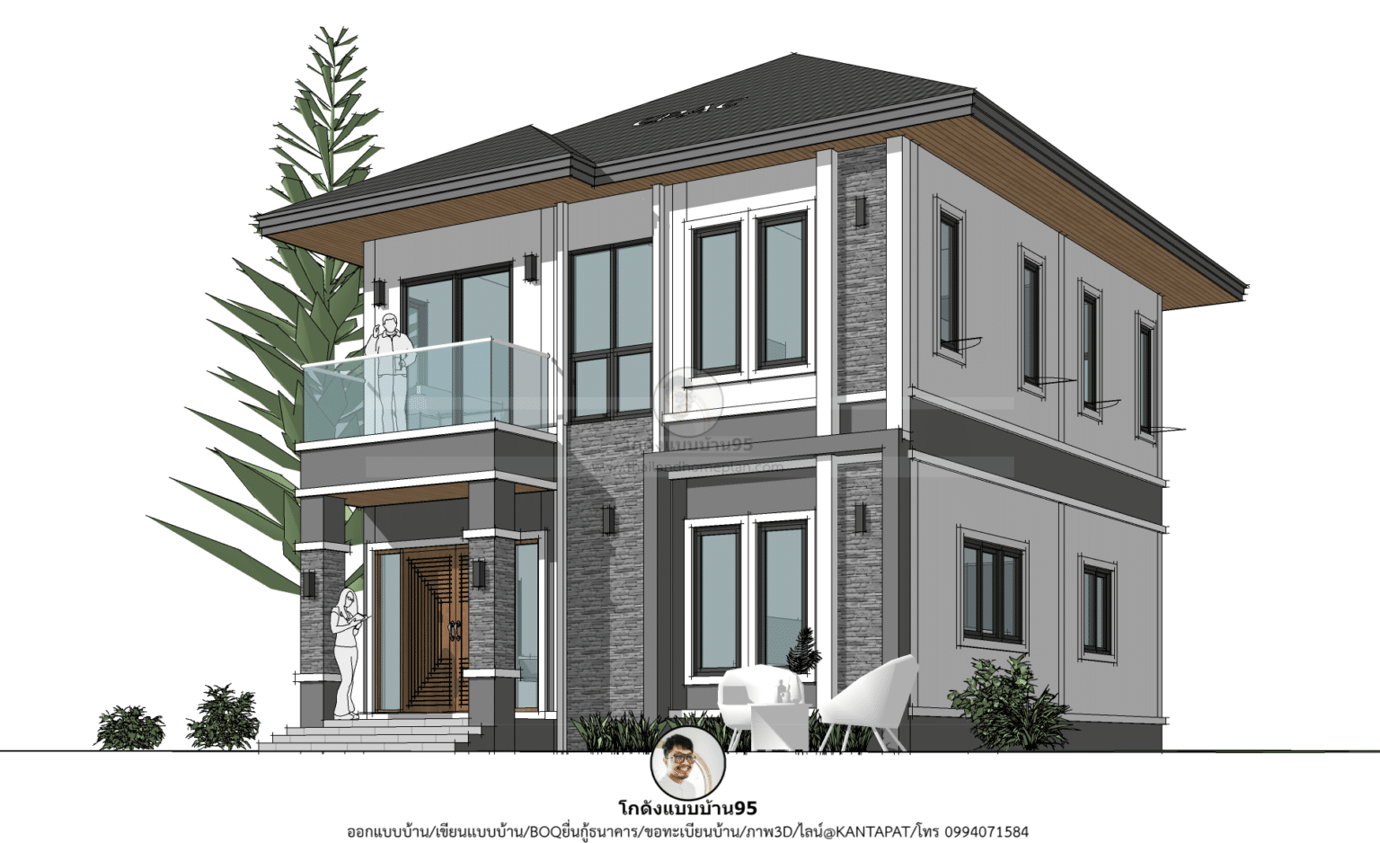 รับเขียนแบบบ้าน P-2167 แบบบ้าน2ชั้น 5 ห้องนอน 2 ห้องน้ำ 157 ตร.ม.