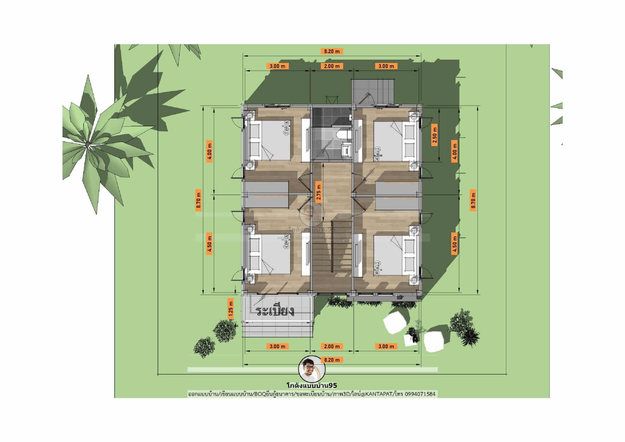 รับเขียนแบบบ้าน P-2167 แบบบ้าน2ชั้น 5 ห้องนอน 2 ห้องน้ำ 157 ตร.ม.
