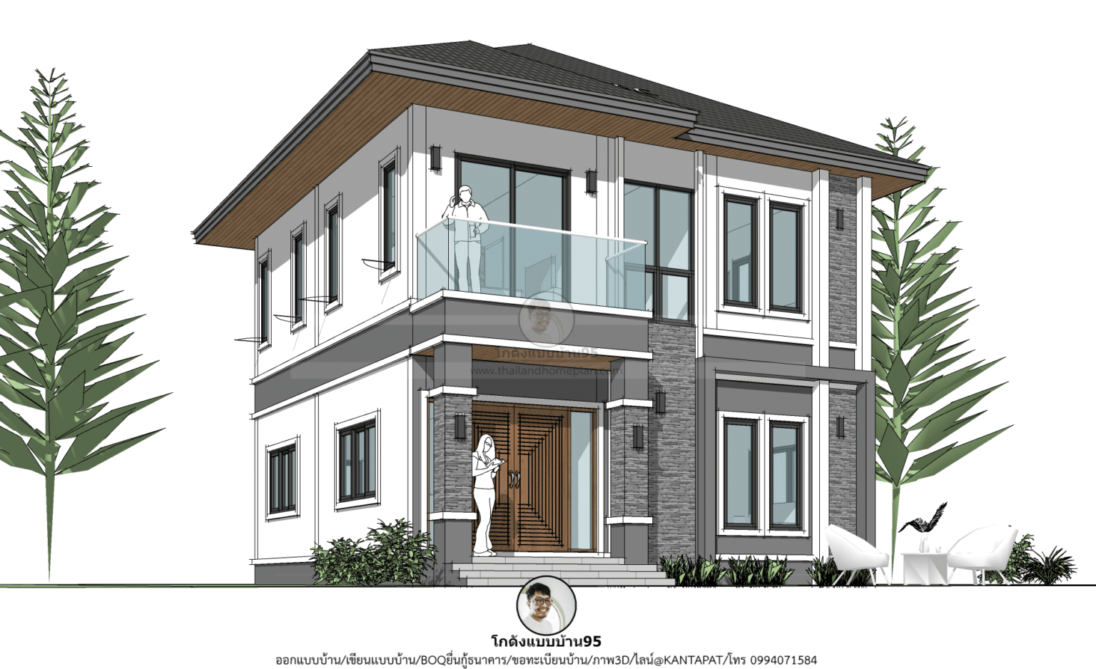 รับเขียนแบบบ้าน P-2167 แบบบ้าน2ชั้น 5 ห้องนอน 2 ห้องน้ำ 157 ตร.ม.