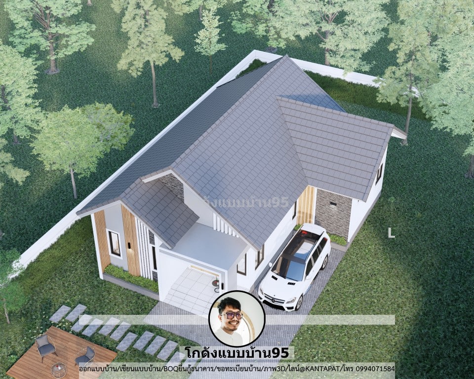 บ้าน3ห้องนอน P-2480 แบบบ้านทรงจั่ว ดีไซน์ทันสมัยเรียบง่าย 112 ตร.ม.