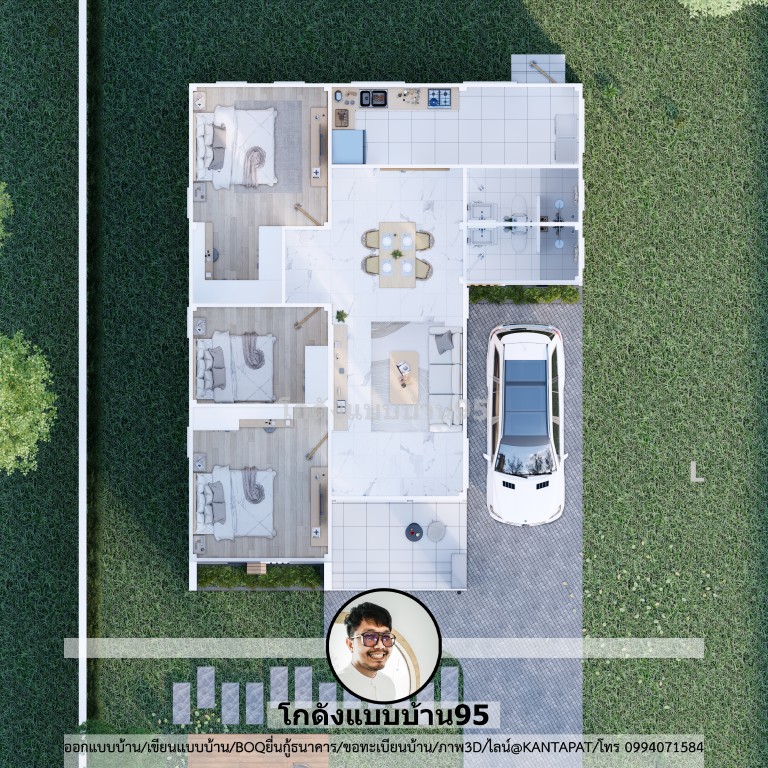 บ้าน3ห้องนอน P-2480 แบบบ้านทรงจั่ว ดีไซน์ทันสมัยเรียบง่าย 112 ตร.ม.